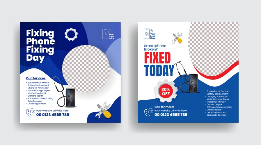 Editable phone repair service social media posts Vector Image