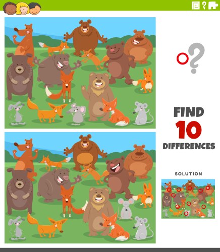 Spot the differences game with safari animals Vector Image
