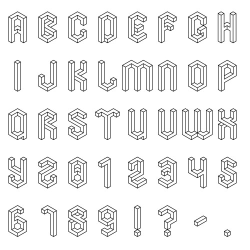 Line art transparent alphabet in isometric style Vector Image