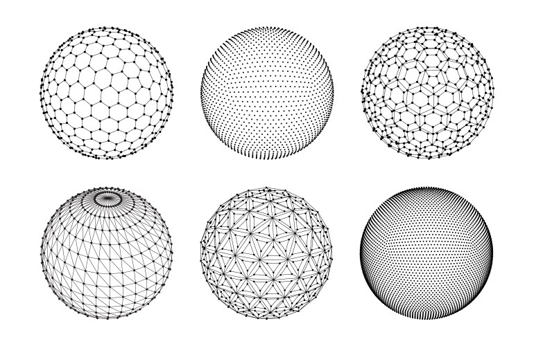 Dotted halftone sphere striped and checkered 3d Vector Image