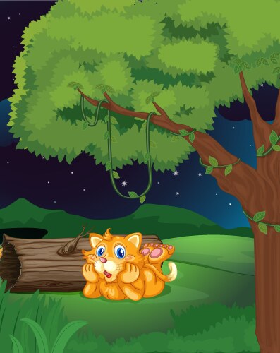 A cat under tree Royalty Free Vector Image - VectorStock