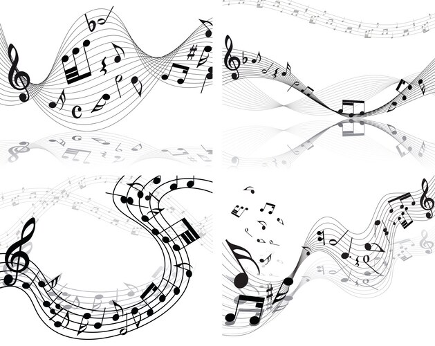 Abstract music staves with notes Royalty Free Vector Image