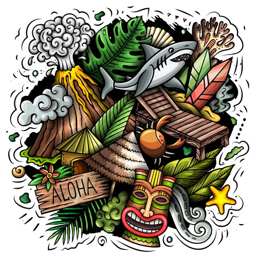 Colorful doodle cartoon set hawaii Royalty Free Vector Image