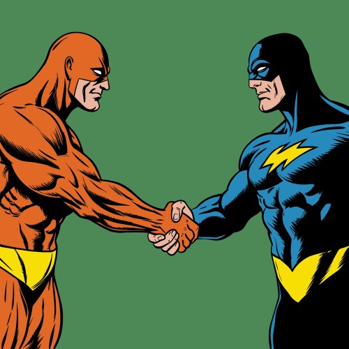 Superhero handshake on white Royalty Free Vector Image