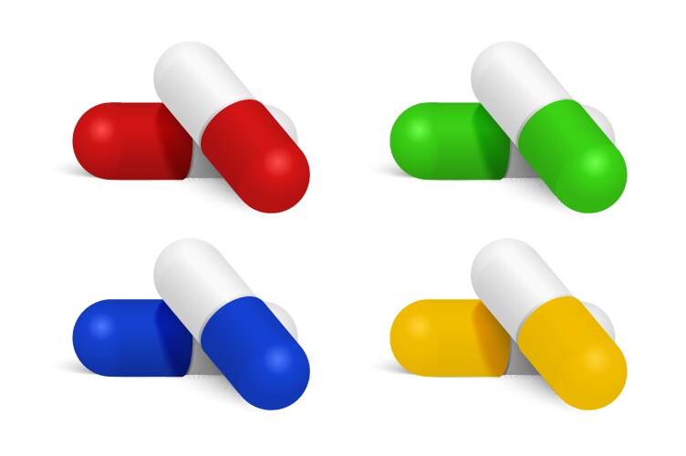 Set of realistic capsules pills isolated on white Vector Image