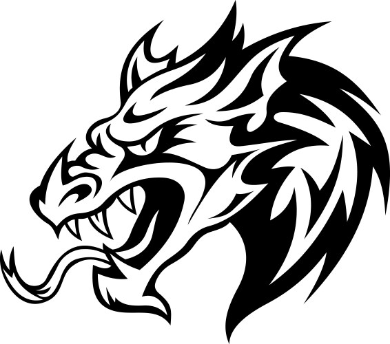 Black and white dragon head Royalty Free Vector Image
