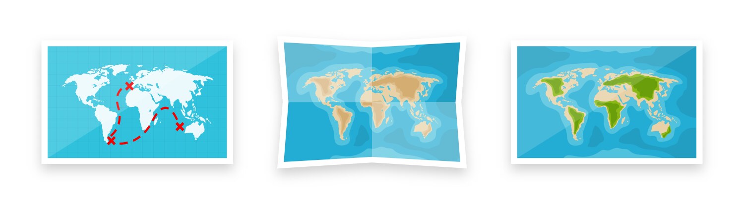 Folded world maps in a flat style simplified Vector Image