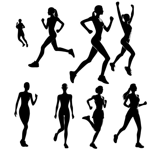 Series of silhouettes women running Royalty Free Vector