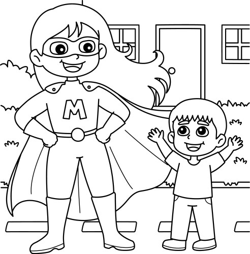 Mothers day supermom coloring page Royalty Free Vector Image