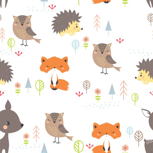 Seamless woodland pattern with cute animal faces Vector Image