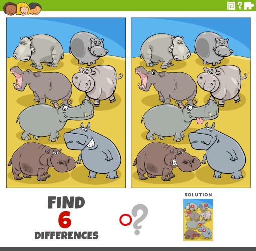 Differences game with cartoon wild animal Vector Image
