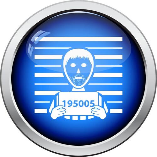 Prisoner in front of wall with scale icon Vector Image