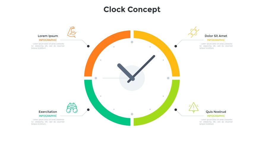 Infographic template clock with segments in 4 Vector Image