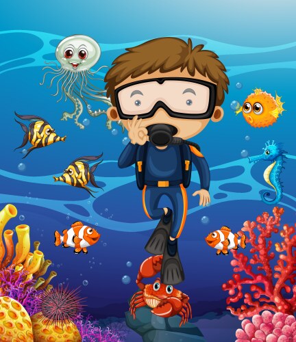Man doing scuba diving Royalty Free Vector Image