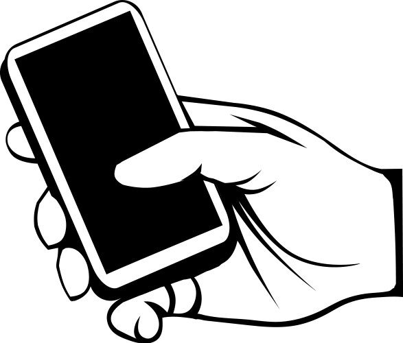 Hand holding phone digital communication line art Vector Image