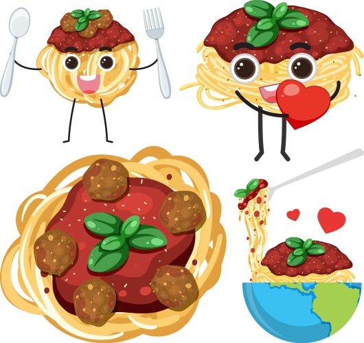 Cartoon spaghetti with meatballs seamless Vector Image