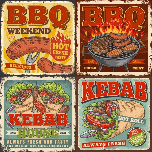 Doner kebab label colorful detailed Royalty Free Vector