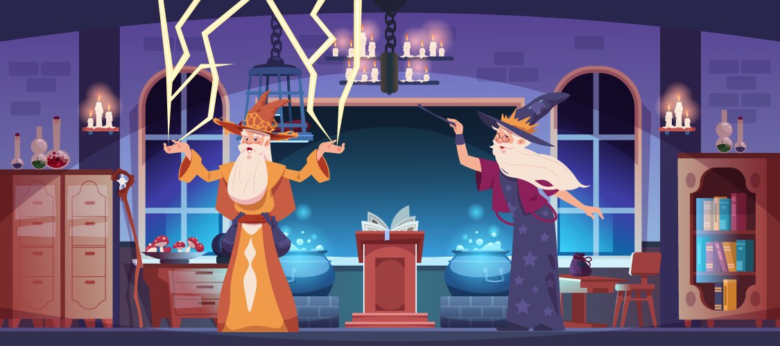 Magic school classroom interior at night Vector Image