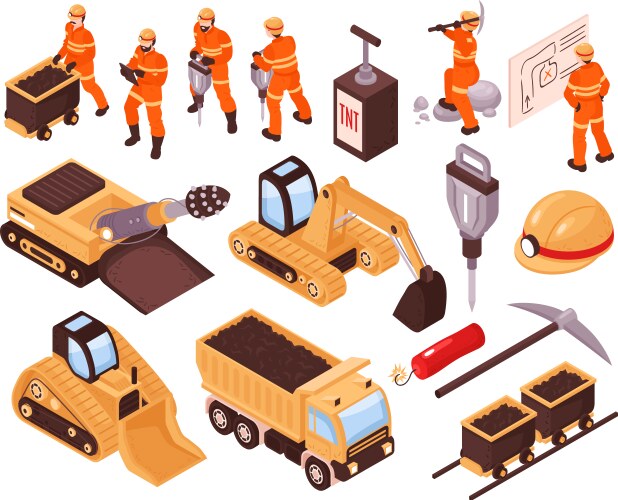 Mining machinery icon set Royalty Free Vector Image