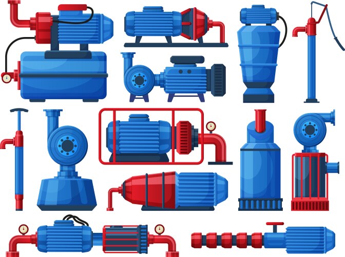 Water pumps and liquid pumping technical Vector Image