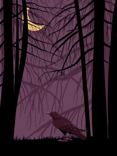 Drawing night forest landscape Royalty Free Vector Image