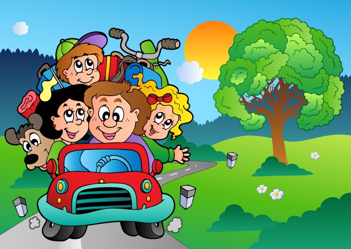 Cartoon vacation with family Royalty Free Vector Image