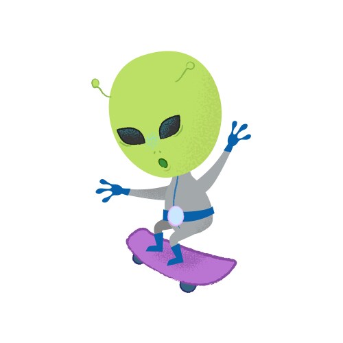 Happy alien peeps out from hole space Royalty Free Vector
