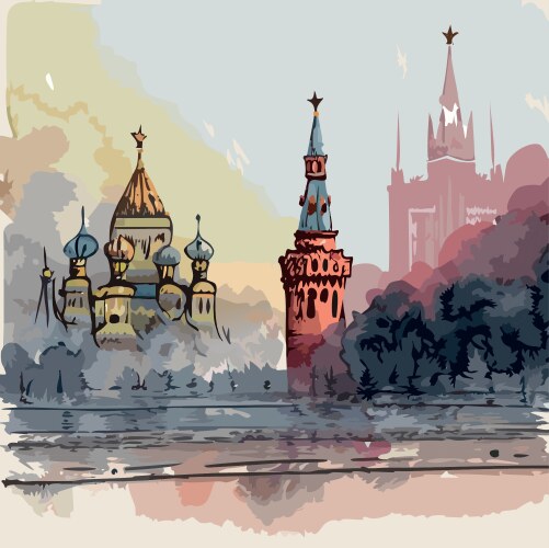 Moscow landscape temple and kremlin Royalty Free Vector