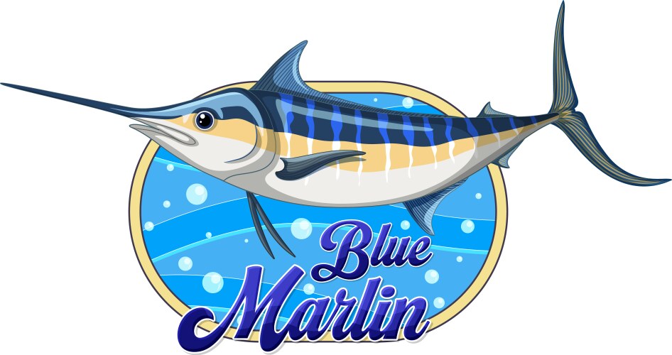 Blue marlin fish logo with carton character Vector Image