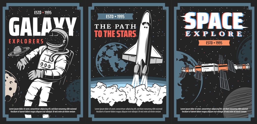 Outer space adventure galaxy research posters Vector Image
