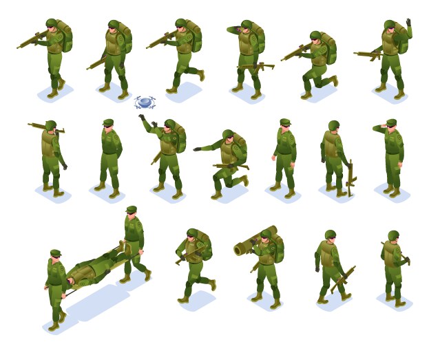 Army military isometric elements set Royalty Free Vector