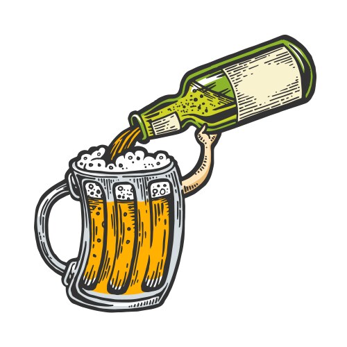 Beer mug dance color sketch engraving Royalty Free Vector