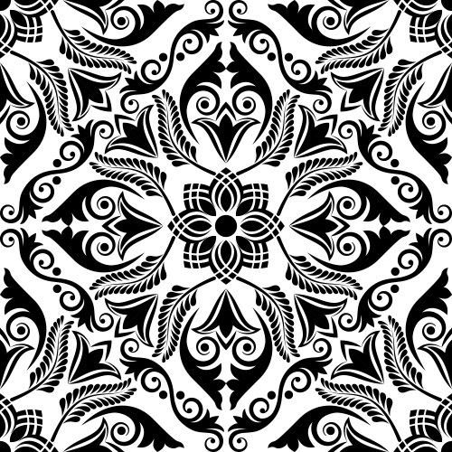 Floral folk outline seamless pattern Royalty Free Vector