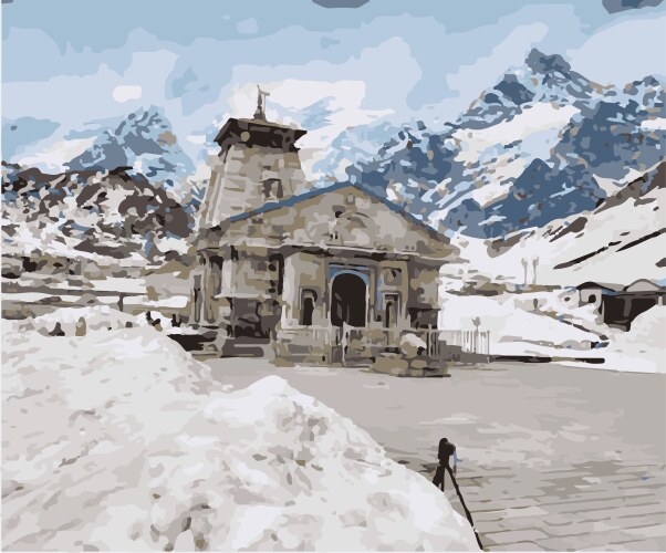 Lord kedarnath shiva temple icon with name its Vector Image