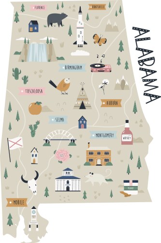 Kentucky map state with landmarks and symbols Vector Image