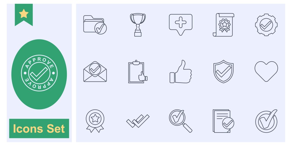 Approve checkmark and quality product icon set Vector Image