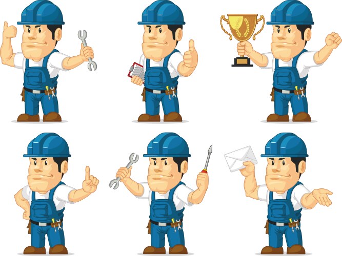 Strong mechanic customizable mascot set Royalty Free Vector