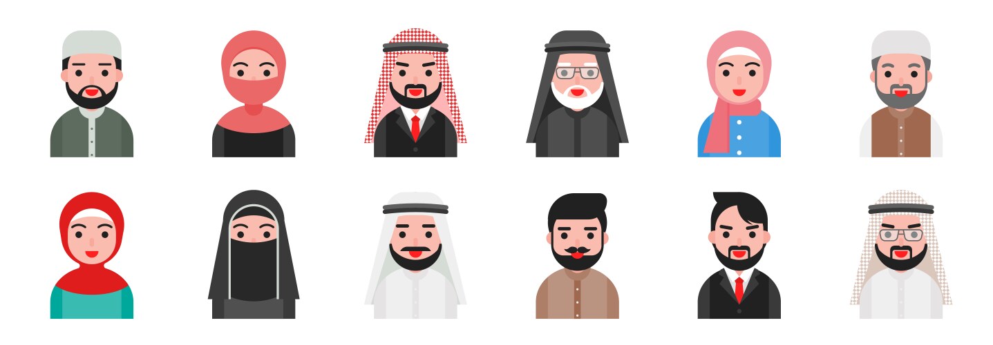 Islam cartoon people icons arabic muslim avatars Vector Image