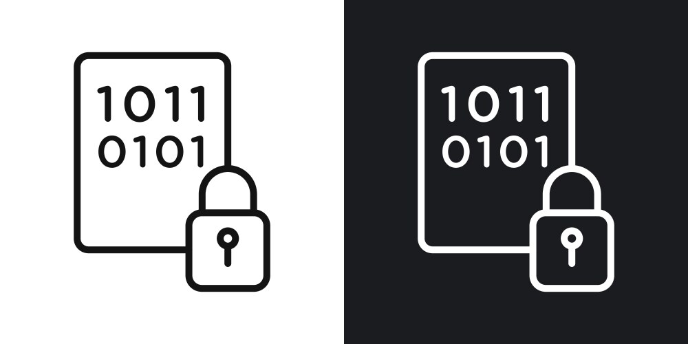 Binary lock icon set in black and white outlines Vector Image