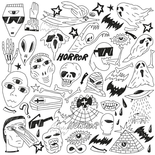 Monochrome set with hand-drawn halloween doodles Vector Image