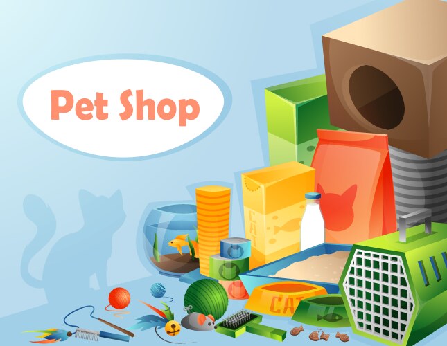 Pet shop product assortment and animal accessory Vector Image
