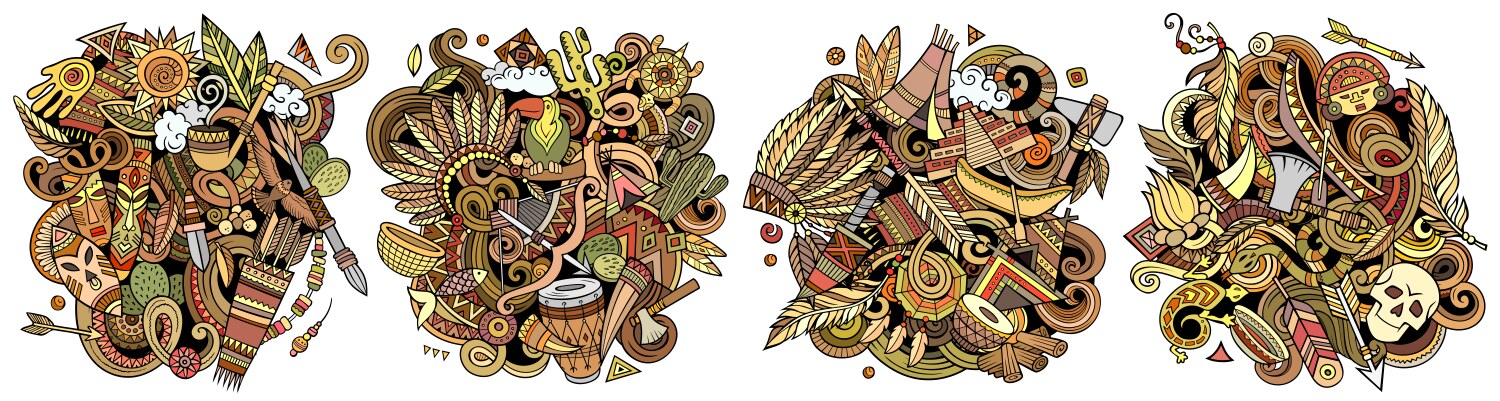 Cartoon set of native american Royalty Free Vector Image