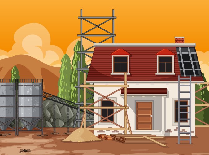 Outline building construction site of house build Vector Image