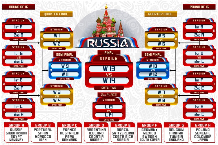 Russia world cup calendar Royalty Free Vector Image