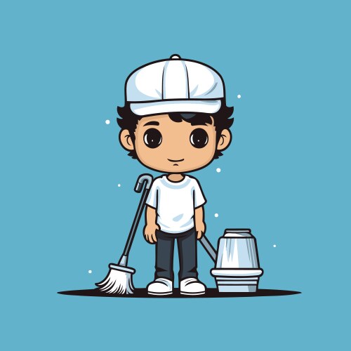 Cleaning boy concept in cartoon style Royalty Free Vector