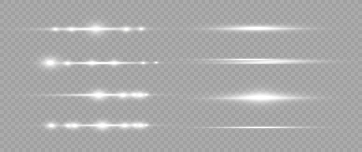 Horizontal line light white laser beams spark star