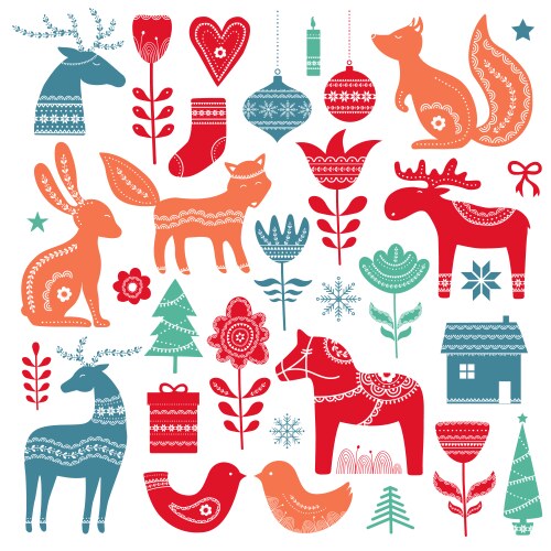 Scandinavian christmas pattern nordic folk Vector Image