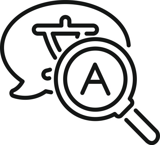 Magnifying glass exploring foreign language text Vector Image