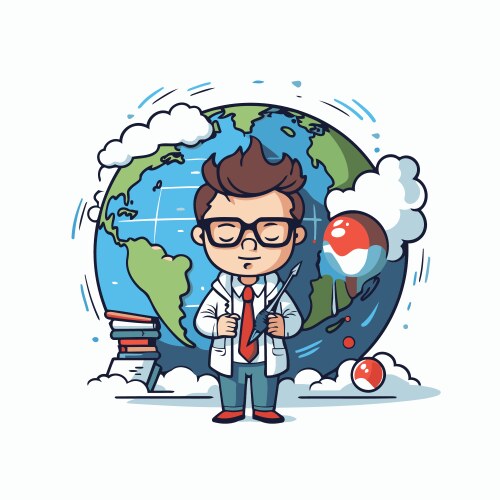 A cartoon scientist holding globe Royalty Free Vector Image