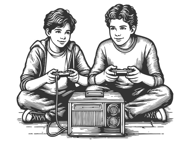 Children playing clipart black and white Vector Images & Graphics for ...